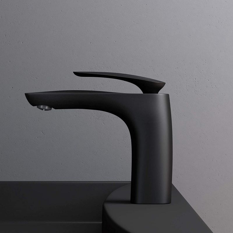 Baterie lavoar REA-Brandi Black Low, montaj pe lavoar, finisaj Negru ...