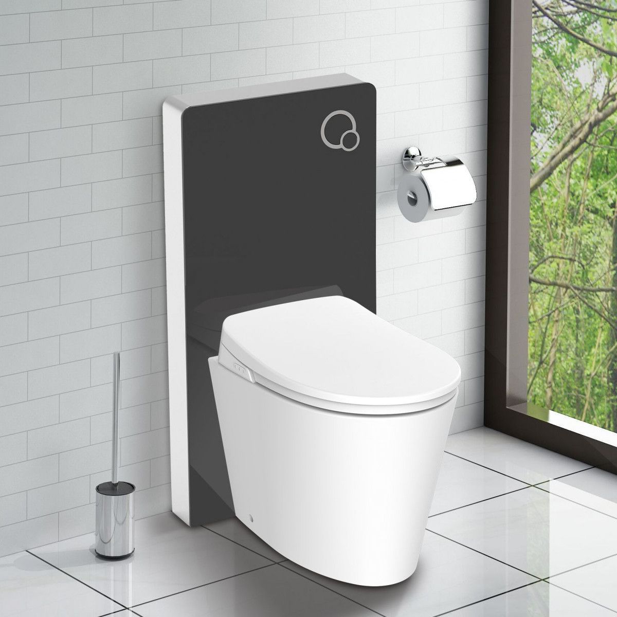 Cadru wc cu rezervor din sticla securizata neagra, dimensiunea 100x48 ...