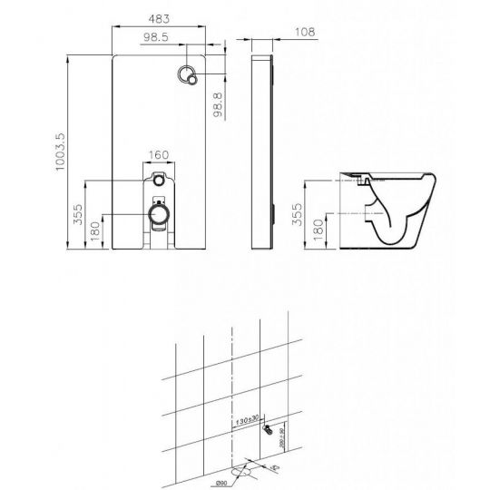 Cadru wc cu rezervor din sticla securizata neagra, dimensiunea 100x48 ...