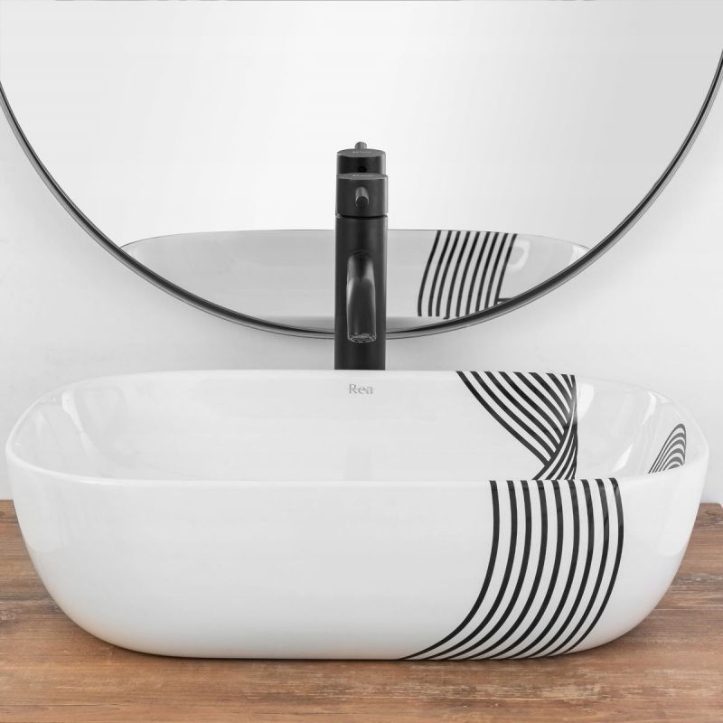 Lavoar EGO Belinda Sash, Alb Negru, lucios, 46.5x33 cm, montaj pe blat ...