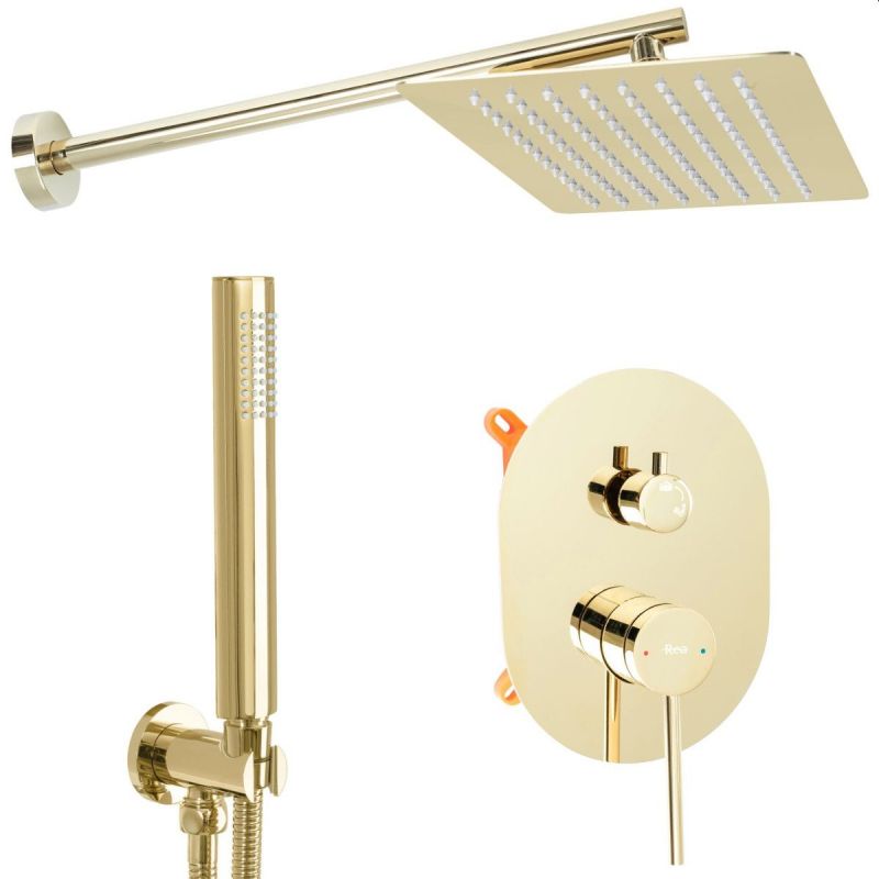 Sistem de dus Oval Gold, Auriu, cap dus 30x20 cm, montaj incastrat ...