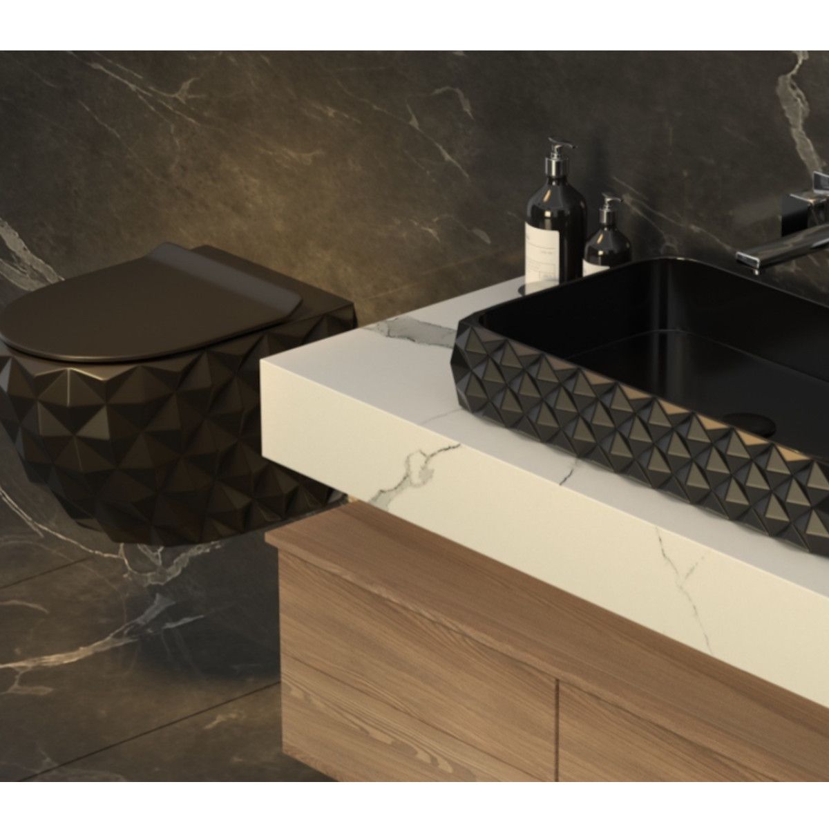 Vas Wc, Negru, Rimless, 49x36 cm, montaj suspendat, capac Duroplast ...